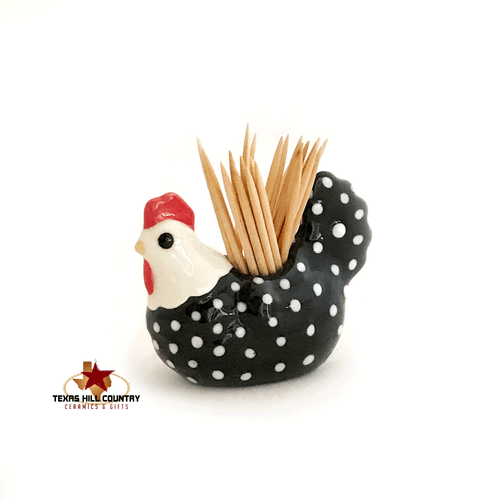 Chicken Toothpick Holder Retro Black with White Dots, French Country ...